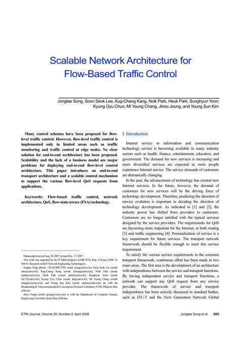 Pdf Scalable Network Architecture For Flow Based Traffic Control