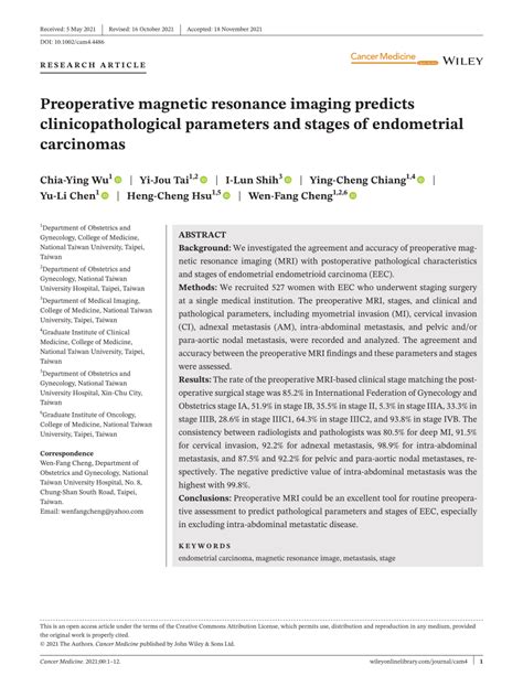 Pdf Preoperative Magnetic Resonance Imaging Predicts Clinicopathological Parameters And Stages