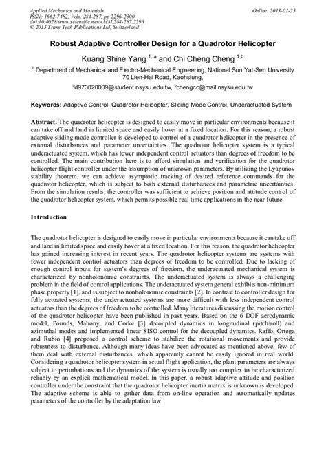 Robust Adaptive Controller Design For A Quadrotor Helicopter