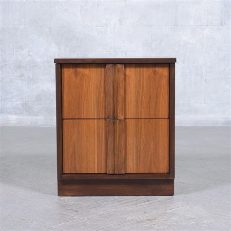 Restored 1960s Modern Walnut Nightstand Dual Tone With Unique Carved