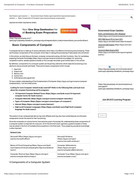 Components Of Computer Five Basic Computer Components Pdf Central Processing Unit Input