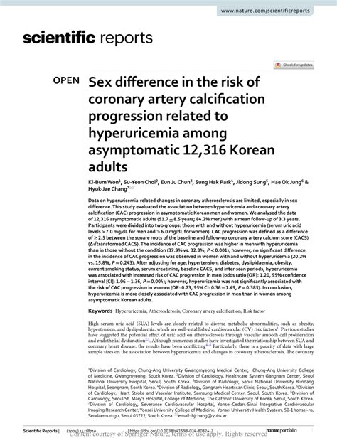 Pdf Sex Difference In The Risk Of Coronary Artery Calcification
