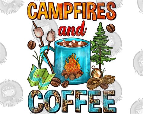 Campfires And Coffee Camping Coffee Mug Png Sublimation Design Camper