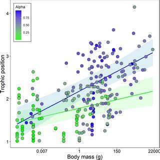 Relationship Between Body Mass Log Scale And Trophic Position TP