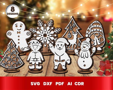 Christmas Laser Cut Svg Reindeer Snata Claus Snowman Decor Svg