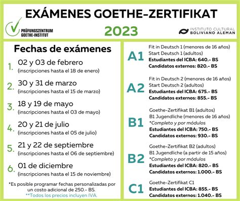 Cronograma de exámenes Goethe Zertifikat 2023 INSTITUTO CULTURAL