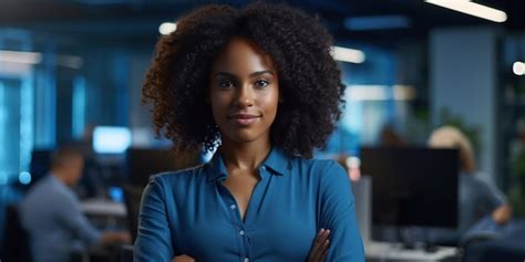 Premium Photo Sensual Afro Female Software Developer In A Modern