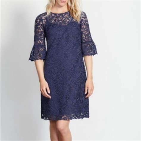 Boden Navy Blue Lace Bell Sleeve Shift Dress Gem