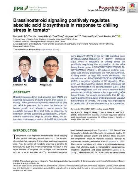 Pdf Brassinosteroid Signaling Positively Regulates Abscisic Acid Biosynthesis In Response To