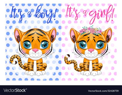Cute Baby Tiger For Baby Shower Greeting Card Vector Image