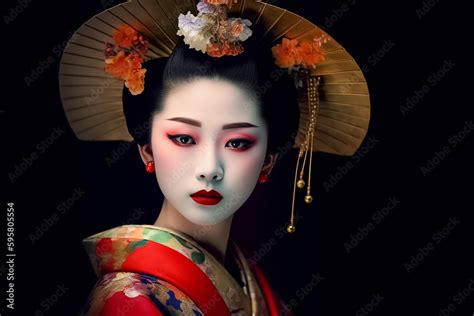 A Young Japanese Geisha In A Vintage Artist Period Style With Contemporary Fashion And