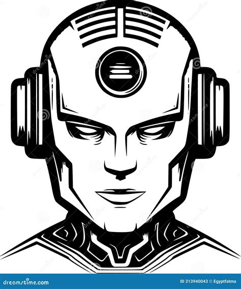 Robot Black And White Vector Illustration Stock Vector Illustration Of Portrait Graphic
