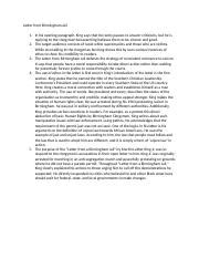 Letter From Birmingham Jail Questions And Answers Letter Fro