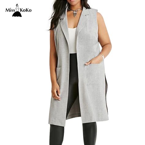 Misskoko Women Plus Size Blazer Vests Side Split Turn Down Collar