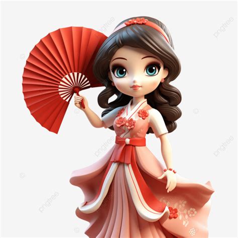 손 부채를 들고 있는 중국 전통 소녀 중국 새 해 배경 전통적인 손 부채 Png 일러스트 및 Psd 이미지 무료 다운로드