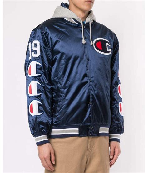 Varsity Satin Champion Supreme Jacket With Grey Hood Jackets Masters