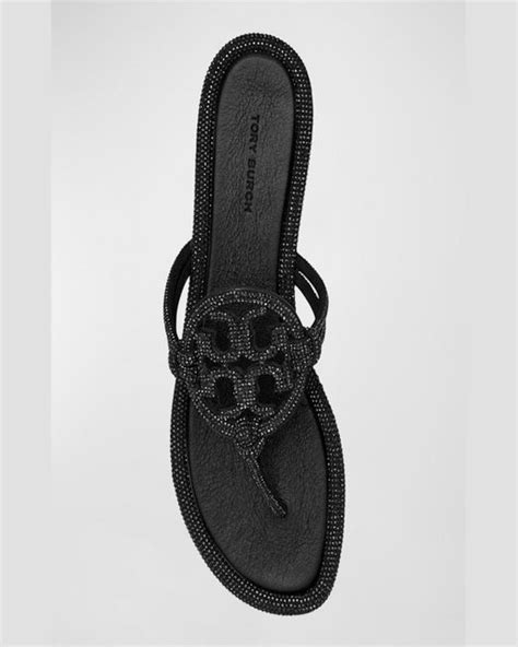 Tory Burch Miller Pave Logo Thong Sandals In Brown Lyst