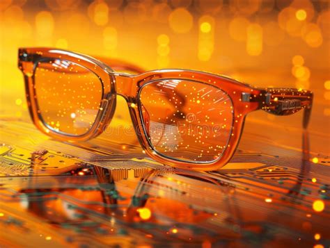 Stylish Amber Tinted Glasses With Computer Circuitry Background In A