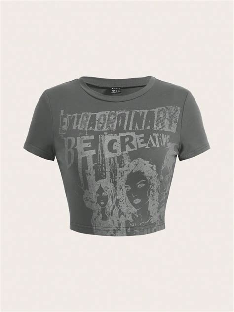 Figure And Letter Graphic Crop Tee Graphic Crop Tee Shirts For Teens