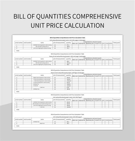 Free Bill Of Quantities Templates For Google Sheets And Microsoft Excel