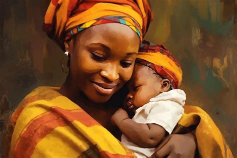 Illustration Dans Un Style Pictural Dune Mère Africaine Avec Son Bébé Dépeignant Un Portrait