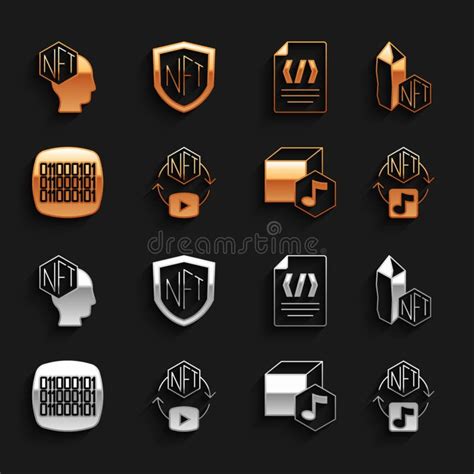 set nft digital crypto art binary code and shield icon vector stock