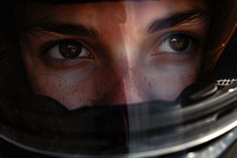 Premium Photo Fierce Focus Womans Eyes Behind Reflective Visor