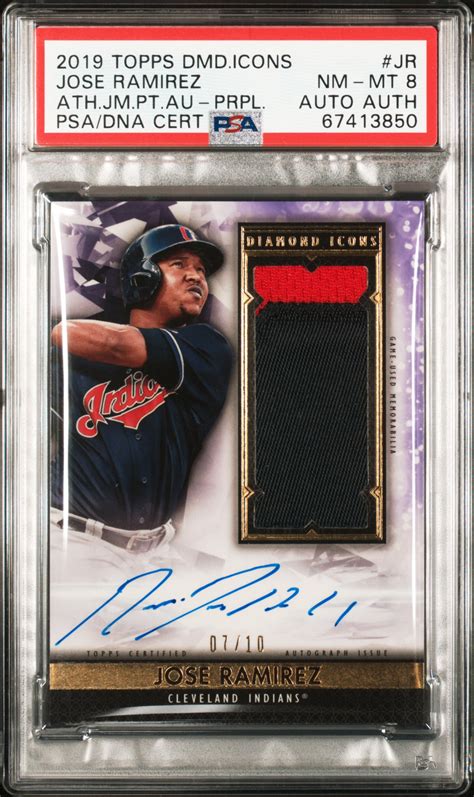 2019 Jose Ramirez Topps Diamond Icons Authenticated Autographed Jumbo Patches Athjmptau Prpl