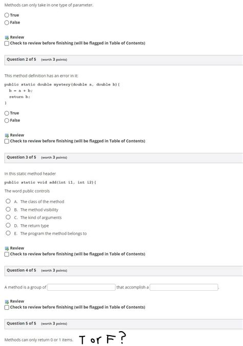 Solved Methods Can Only Take In One Type Of Parameter True Chegg