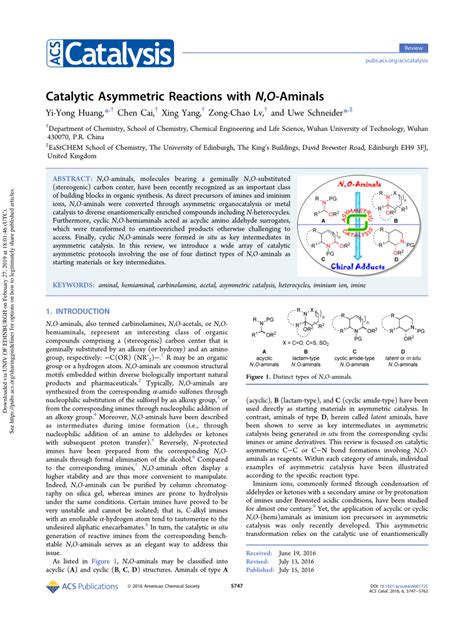 Pdf Cheminform Abstract Catalytic Asymmetric Reactions With No‐aminals