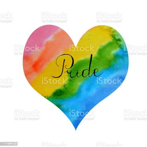 무지개 손으로 그린 수채화 하트 Lgbt 프라이드 디자인 요소 포스터 카드 배너 및 배경 게이 프라이드 상징에 대한 스톡 벡터