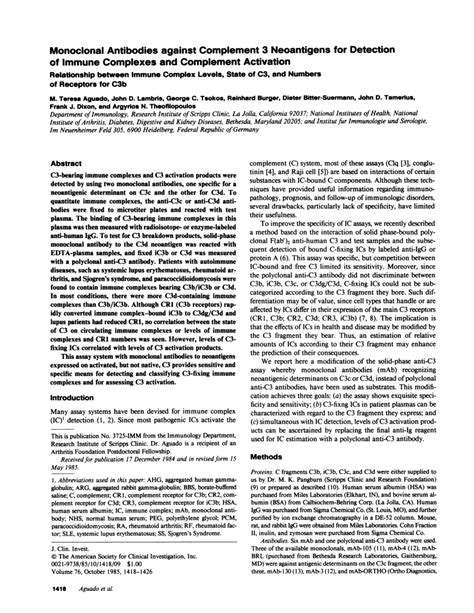 Pdf Monoclonal Antibodies Against Complement 3 Neoantigens For