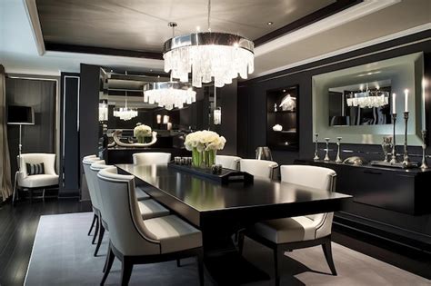 Premium AI Image Art Deco Dining Room With Sleek Lines And Minimalist