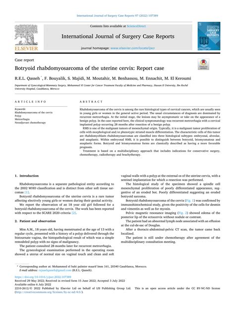 Pdf Botryoid Rhabdomyosarcoma Of The Uterine Cervix Report Case