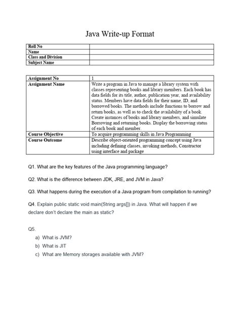Java Write Up Format Ass 1 Pdf