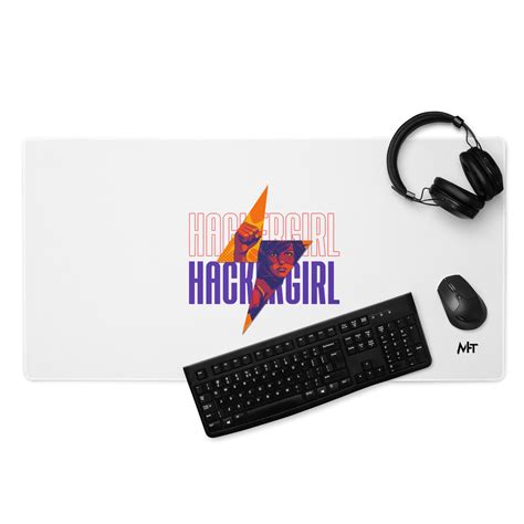 hacker girl v1 in dark color text desk mat myhackertech