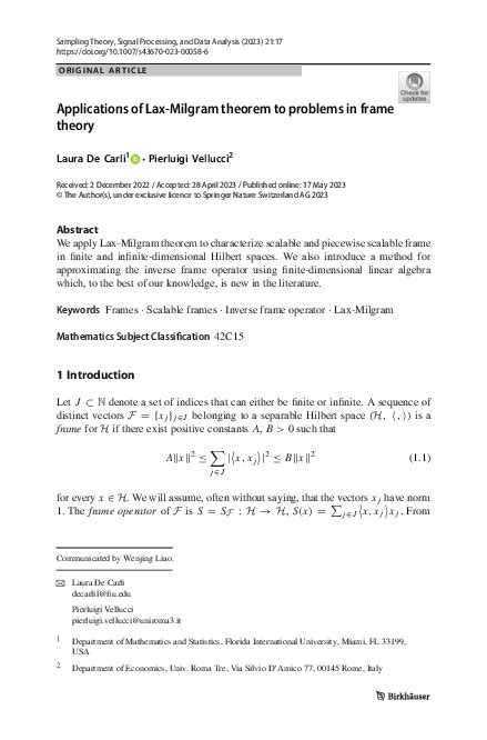 Pdf Applications Of Lax Milgram Theorem To Problems In Frame Theory