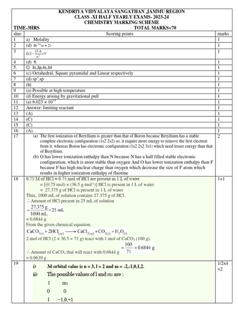 Hy Xi Che Marking Scheme 2023 24 Pdf Properties Of Water Intermolecular Force