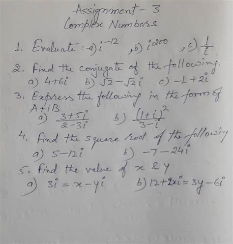 Assignment 3 Complex Numbers1 Evaluate Ai I−12 B I200 C I1 2