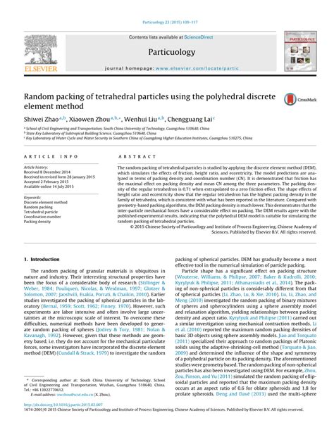 pdf random packing of tetrahedral particles using the polyhedral