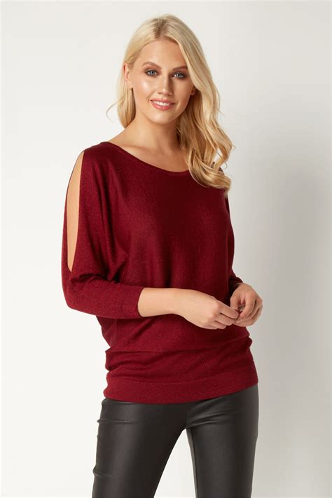 Roman Red Shimmer Split Sleeve Top Matalan