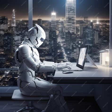 Premium Photo Virtual Assistant Artificial Intelligence A Robot Working On A Laptop In Office