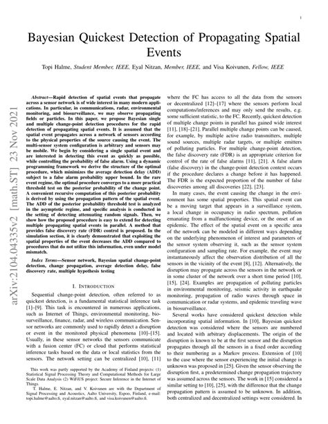 Pdf Bayesian Method For Spatial Change Point Detection Of Propagating