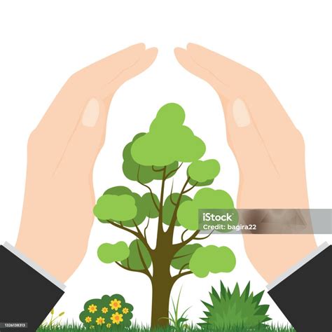 큰 손 덮개 나무와 식물을 보호 자연의 보존 생태 문제 개념 환경 보호 Earth Hour에 대한 스톡 벡터 아트 및 기타