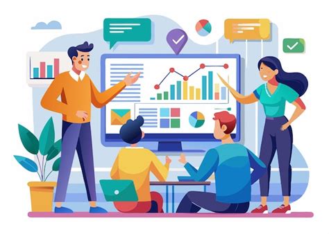 Team Collaboration And Data Analysis In A Business Meeting Vector Illustration Premium Ai