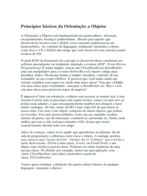 Os Quatro Pilares Da Orientação A Objetos E Sua Aplicação Prática No