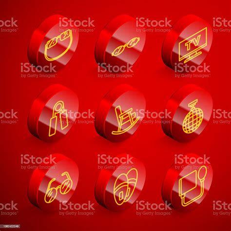 세트 라인 안경 스마트 Tv 스포츠 익스팬더 흔들 의자 디스코 볼 슬리퍼 아이콘 벡터 3차원 형태에 대한 스톡 벡터 아트 및 기타 이미지 Istock