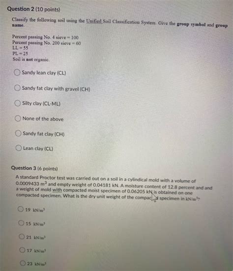 Solved Question Points Classify The Following Soil Chegg