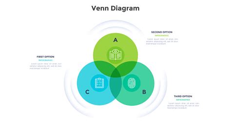 정보 분석 및 식별 벤 다이어그램 인포 그래픽 디자인 템플릿 데이터 보호의 생체 인식 기술 3단계로 과장된 원형 차트 배너를 위한 시각적 데이터 표시 3가지 개체에 대한