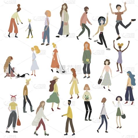 狗女性性格绘画插图群众时尚男性平坦的分离着色卡通素材 花瓣网